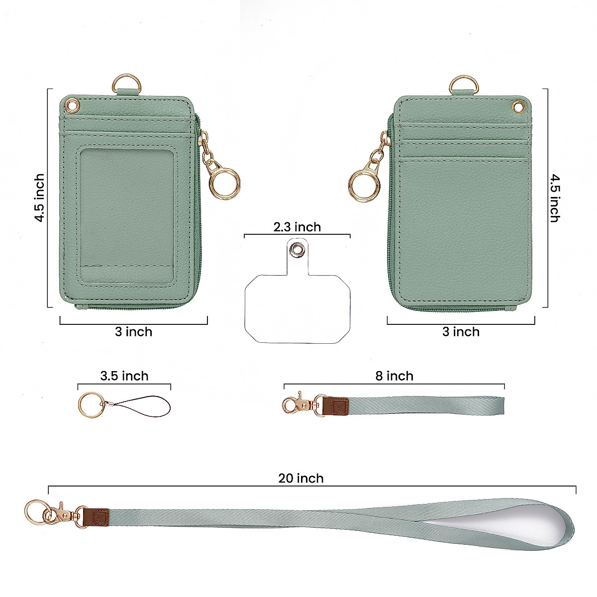 MONDO DESIGNS 2-in-1 ID Badge Holder & Lanyard Wallet - Multi-Use Womens Small Wallet with Removable Wristlet & Neck Lanyard, Clear Window, 5 Card Slots, Phone Holder, Ring Keychain - Green