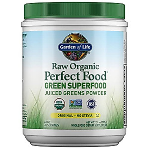 Garden of Life Raw Organic Perfect Food Green Superfood Juiced Greens Powder - Original Stevia-Free, 30 Servings, Non-GMO, Gluten Free Whole Food Dietary Supplement, Alkalize, Detoxify, Energize