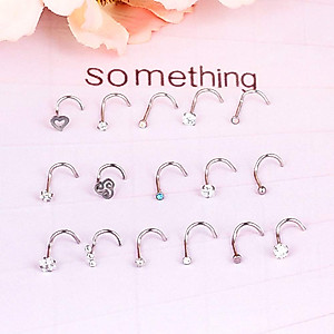 Oyaface 20g(0.8mm) 16PCS Stainless Steel Stud Nose Ring Screw Body Piercings for Women Men (Screw - Rainbow)