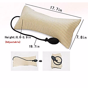 CTHOPER Inflatable Pillow Cushions, Height Adjustable Neck Cervical Head Support, Soft Portable Pillow with Pump for Car, Home, Office, Travel, Camping, Pillow Case Removable (Brown)