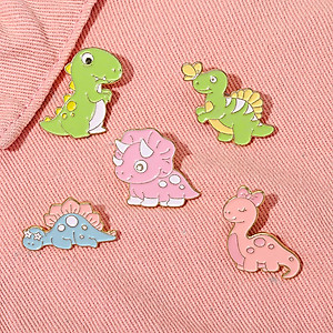 5 Pcs Cute Dinosaur Brooch Enamel Pin Set Cartoon Dinosaur Brooch Pins Animal Patter Lapel Pins for Bags Clothes Caps Women Girls Gift