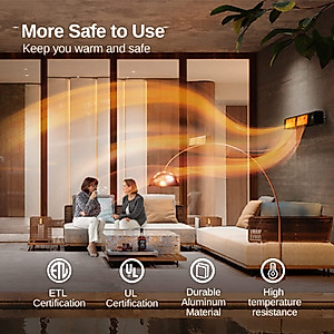 EAST OAK Patio Heater for Commercial Use, 4000W Wall Mounted Infrared Heater, Outdoor Heaters for Patio for Large Area, IP65 Waterproof Electric Heater Fast Heating with Remote Control, 240V Black