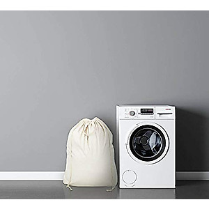 2 Pcs Canvas Laundry Bags with Carrying Handles & Drawstring Closure, Machine-washable Laundry Lining Bags for Laundry Hamper or Baskets