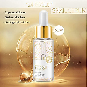 24k Gold Collagen Booster Serum, Snail 24k Gold Face Serum, 24k Gold Snail Serum, Snail Essence Face Cream Moisturizer, Facial Serum Anti Aging with Collagen Booster (2pcs)