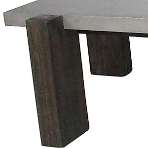 Benjara CID 59 Inch Dining Table, Concrete Surface, Walnut Wood Thick Pedestal Legs, Gray