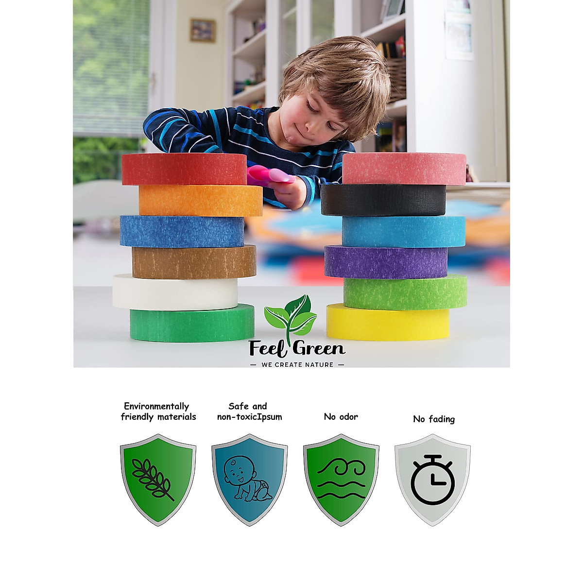 Lichamp Colored Tape, 12 Rolls Colorful Masking Tape Painters Color Craft Tape for Labeling Classroom, 0.6 inch x 15 Yards Per Roll