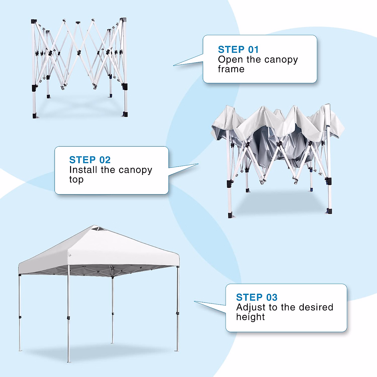 CAJECUS 8' x 8' Pop Up Canopy with Air Vent on The Top, Durable Easy Beach Canopy Tent, Waterproof Outdoor Canopy with 3 Adjustable Height, Roller Bag, 4 Sand Bags, 4 Ropes and 8 Stake