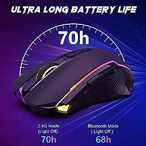 Redragon Wireless Gaming Mouse, Tri-Mode 2.4G/USB-C/Bluetooth Mouse Gaming, 10000 DPI, RGB Backlit, Fully Programmable, Rechargeable Wireless Computer Mouse for Laptop PC Mac, Black