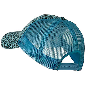 MG Women's Print Mesh Canvas Trucker Baseball Cap Hat (Blue Leopard)