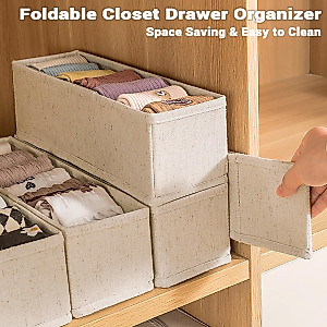 MURRI&MURRDI Mini Foldable Clothes Drawer Organizer 6 Pcs, Fabric Drawer Organizer for Nursery, Small Drawer Fabric Organizer for Clothing, Sock Underwear Bra Belt Tie Scarves Drawer (6 Light Beige)