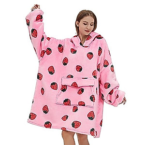 Fiosnow Strawberry Blanket Hoodies for Women and Men Adult Oversize Wearable Blanket Hoodies for Soft and Warm