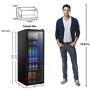 AXUTL Beverage Fridge Glass Door with Freezer 4.5 Cu.ft Small Beverage Refrigerator, Apartment Size Refrigerator Compact Drink Fridge Mini Wine Beer Cooler Office/Bar/Bedroom