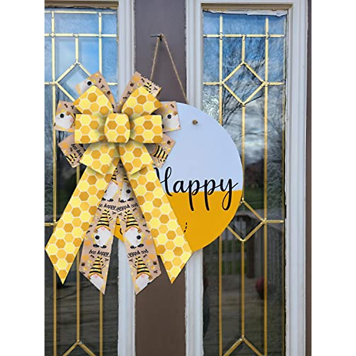 2 Roll 10 Yards Bee Gnomes Ribbons 2.5", Summer Bumble Bee Wired Edge Burlap Ribbon Black Yellow Bee Honeycomb Ribbon for Farmhouse Decor Gift Wrapping DIY Crafts Wreaths Bow