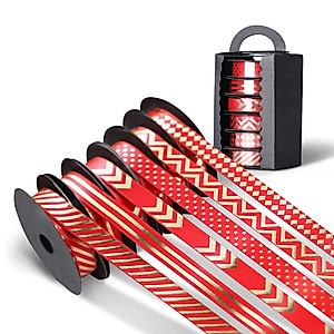 South Ocean Gold Glitter Red Fabric Ribbons 6 Rolls 13.2 Yards 1/2''- Decorative for Christmas Gift Package Wrapping,Birthday Party Wedding Decoration Bows Making DIY Crafts