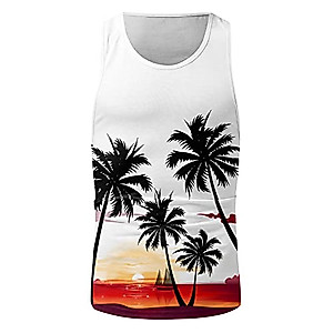 Kaniem Mens Tank Top Summer Coconut Tree Print Sleeveless T-Shirt Hawaii Tropical Beach Sleeveless Tees (Z012 White, XL)