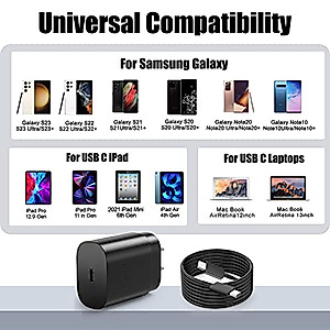 25W Samsung Super Fast Charger Type C, Android Charger Fast Charging for Samsung Galaxy S23/S23 Ultra/S23 Plus/S22/S22 Ultra/S21 Ultra/Note 20 Ultra/S20 Ultra with 6.6FT USB C Phone Charger Cable