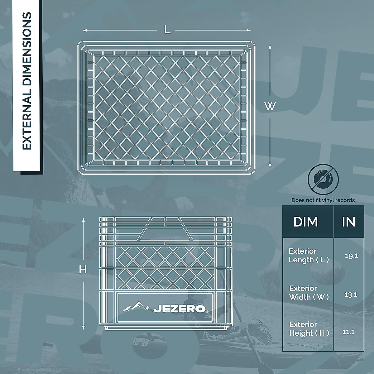 JEZERO Milk Crate for Household Storage: The Ultimate Storage Tote for Groceries, Garages, Kayaking & Outdoor, Stackable Storage | BLACK, Plastic, 13" x 11" x 19”, 2-Pack (MC24-2PK)