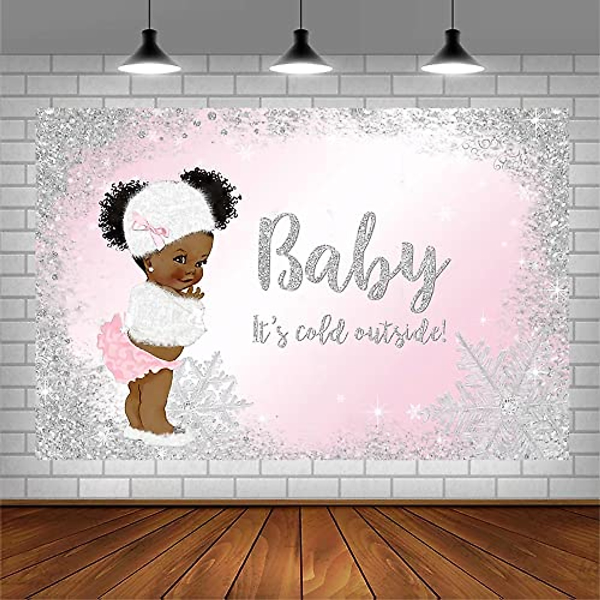 AIBIIN 8x6ft Baby It's Cold Outside Backdrop Baby Shower Party Decorations Supplies for Girl Winter Wonderland Glitter Snowflake Christmas Xmas Pink Photography Background Banner Photo Shoot Props