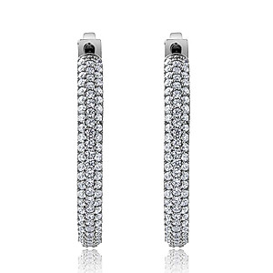 Gem Stone King 925 Sterling Silver 3 Row Pave Inside-Out Cubic Zirconia CZ Hoop Earrings For Women (2.00 Cttw, 1.5 Inch = 35X35MM)
