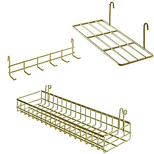 Yash Gold Floating Shelves Set for Wire Wall Grid Panel, Hanging Basket , Hook and Rack ,Wire Metal Storage Shelf Rack 3 in 1 Set Idea for Home and Office