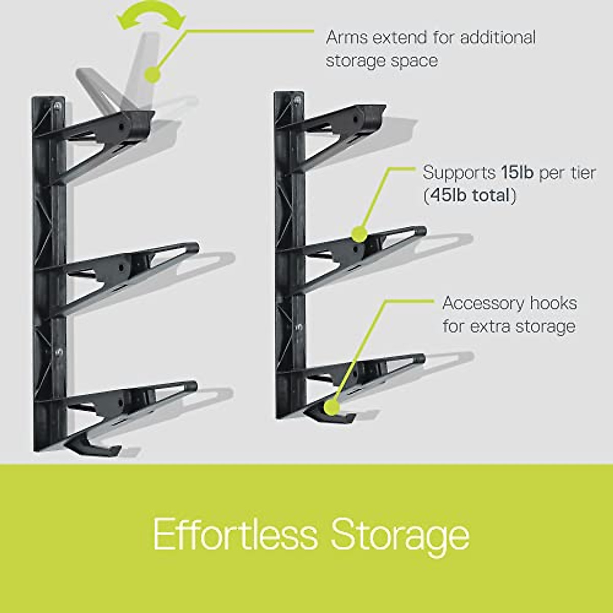 3-Tier Snowboard and Ski Rack Wall Shelf by Delta Cycle - Space Saving Mounted Wall Rack with Extendable & Integrated Accessory Hooks - Convenient & Durable Storage MultiSport Wall Rack