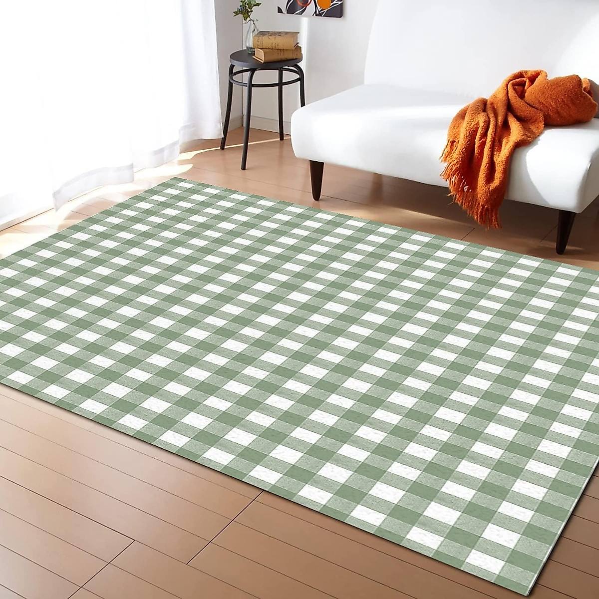 SRAELO Sage Green Buffalo Plaid Area Rug, Farmhouse Green White Geometric Plaid Washable Rugs, with Anti-Slip Backing Indoor Large Carpet for Living Room Bedroom Study Dining Room-3x4ft, Style-17