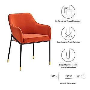 Modway Jovi Performance Velvet Dining Armchair in Black Orange