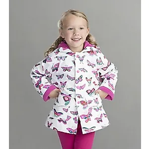 Hatley Girls' Little Button-Up Printed Rain Jacket, Groovy Butterflies, 2 Years
