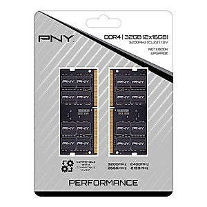 PNY Performance 32GB (2x16GB) DDR4 DRAM 3200MHz (PC4-25600) CL22 (Compatible with 2933MHz, 2666MHz, 2400MHz or 2133MHz) 1.2V Notebook/Laptop (SODIMM) Computer Memory Kit – MN32GK2D43200-TB