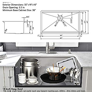 32 Undermount Kitchen Sink Stainless Steel- VASOYO 32x19 Inch Undermount Workstation Kitchen Sink 16 Gauge 10 Inch Deep Stainless Steel Single Bowl Kitchen Sink with Cutting Board