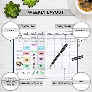 ) Live Whale Planner - Undated Weekly Planner, Personal Hourly Planner - Habit Tracker Crafted to Increase Productivity, Track Goals and Achieve Well Being. (Blue/Grey)