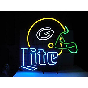 Prouten Neon Signs 17"x14" Green Bay Millers Lite Helmet Neon Sign Light Man Cave Bar Pub Beer Gift Neon Lamp A117LITEGBPHV2