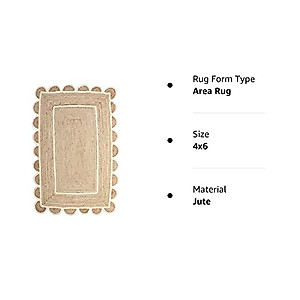 KLAVATE Scalloped Multi Border Decor Braided Jute Collection Classic Quality Made Natural Hand Woven Area Rug (4x6, White)