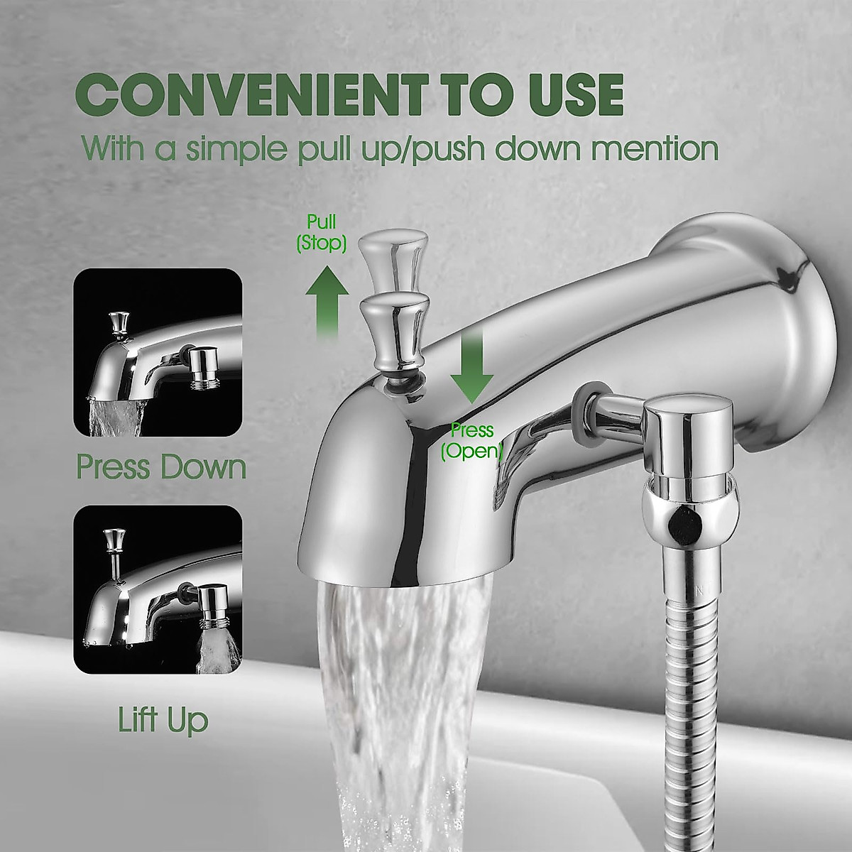 RAINREVIVE All Metal Tub Spout with Diverter for Hand Held Shower, Fits for Threaded 1/2" or 3/4" IPS, Bathtub Faucet with Shower Diverter Universal Tub Diverter Spout, Chrome