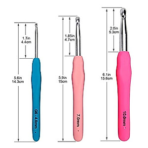 BCMRUN Crochet Hooks Set,14 PCS 2mm(B)-10mm(N) Ergonomic Soft Grip Handles Yarn Knitting Needles Kit with Case for Arthritic Hands, Extra Long  Knit Needles, Best Gift for Women