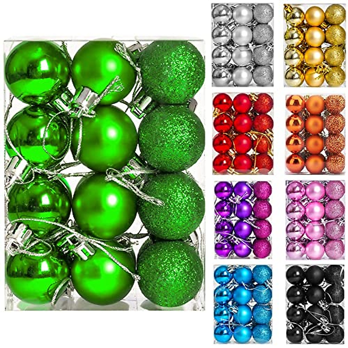 ZYBenda 24Pcs Shatterproof Shiny and Polshed Glossy Christmas Tree Ball Ornaments Decorations - Christmas Hanging Balls for Holiday Wedding Party Decoration (1.2"-30MM, Green)