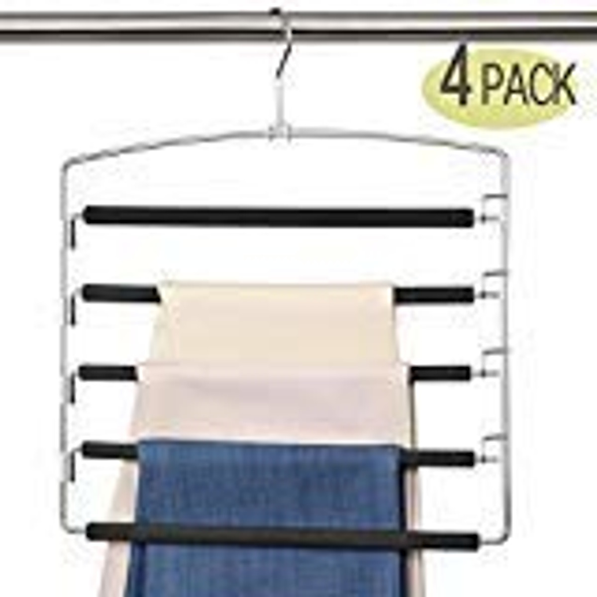 Meetu Pants Hangers 5 Layers Stainless Steel Non-Slip Foam Padded Swing Arm Space Saving Clothes Slack Hangers Closet Storage Organizer for Pants Jeans Trousers Skirts Scarf Ties Towels (4 Pack)