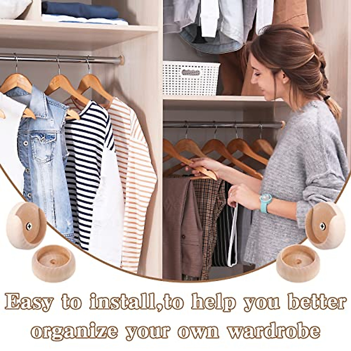 Closet Pole Socket Wooden Closet Rod Holders Closet Rod Bracket Closet Rod Support with Screws for Closet Rod Wardrobe Hallway Bathroom Clothing Store (20 Sets)