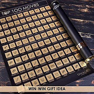 Top 100 Movies Scratch Off Poster - Films of all Time Bucket List - 24x16" Easy to Frame Scratchable Cinema Checklist Poster - Must See Movie Challenge - 100 Essential Movies Scratch off Calendar with Scratcher Included - Greatest Movies for Family to Wat