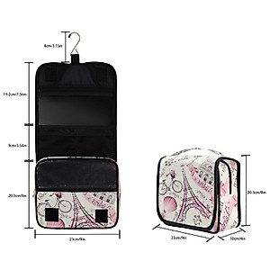 AUUXVA Hanging Toiletry Bag for Women, Paris Eiffel Tower Makeup Bag, Floral Flower Cosmetic Bag, Travel Essentials for Women Men