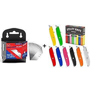 DIYSELF 50 Pack Utility Knife Blades with 8 Pack Box Cutter Retractable Heavy Duty, Box Cutters for Cardboard