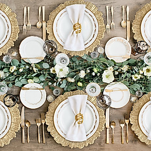 MAONAME Round 13" Gold Charger Plates, Set of 6, Reef Plate Chargers for Dinner Plates, Plastic Table Chargers for Wedding, Thanksgiving, Christmas