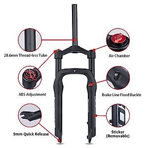 BOLANY Snow Beach Bike Suspension Fork 20 inch 4.0 Tire Fat Bicycle Air Front Fork Travel135mm (Manual)