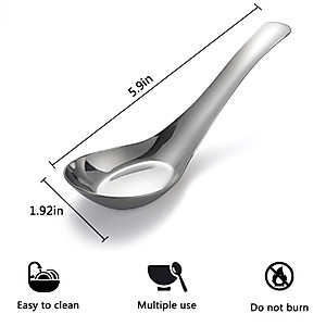 Soup Spoons Stainless Steel Dinner Spoons Set of 6 Chinese Soup Spoon Mirror Polished Asian Soup Spoons for Bouillon Dessert Cereal Thai Miso Ramen