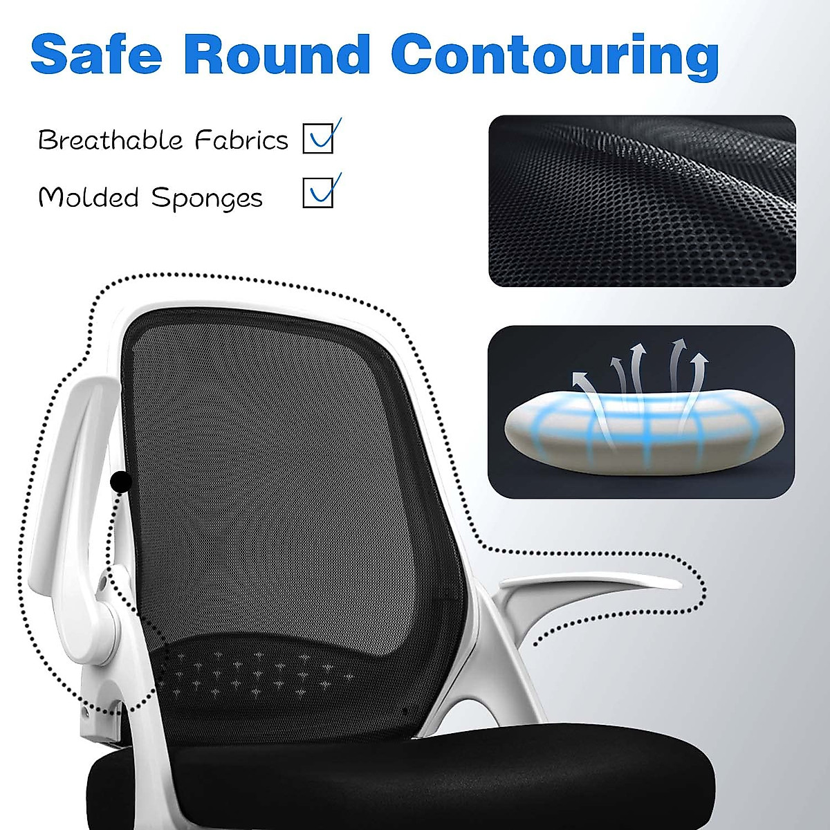 Devoko Office Chair Mesh Desk Chair Ergonomic Office Chair with Lumbar Support Swivel Computer Task Chair with Flip-up Arms Adjustable Height (Black)