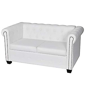 Canditree Luxury 2-Seater Sofa Artificial Leather White, Chesterfield Sofa for Living Room