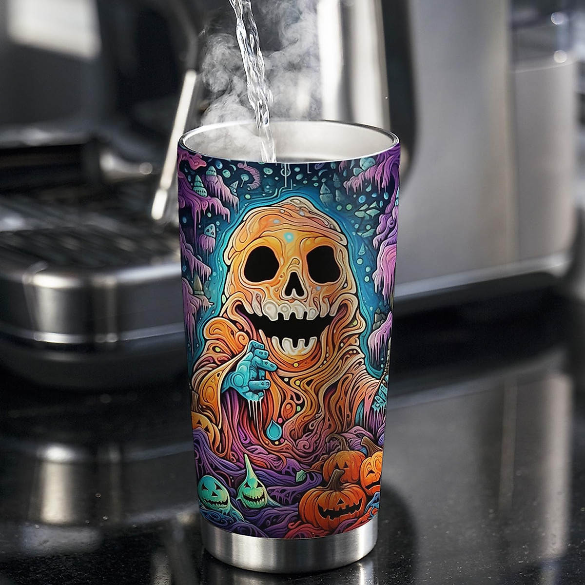 ORCAE 20oz Halloween Pumpkin Ghost Tumbler, Boo Boo Ghost, Trick or Treat, Halloween Gifts, Coffee Thermos, Stainless Steel Double Wall Vacuum Insulated Coffee Mug, Travel Cup with Lid - A
