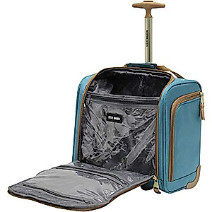 Steve Madden Designer 15 Inch Carry on Suitcase- Small Weekender Overnight Business Travel Luggage- Lightweight 2- Rolling Spinner Wheels Under Seat Bag for Women (Harlo Teal Blue)