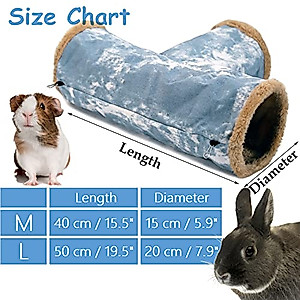 LeerKing Guinea Pig Tunnel 3 Way, Small Animal Hideout Toy Washable Canvas Fleece Tube Play Tunnel for Rats Ferret Bunny Gerbil Sugar Glider Chinchilla , Blue