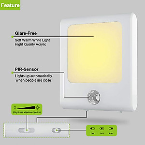 MAZ-TEK Plug in Motion Sensor Lights with Adjustable Brightness,Warm White Motion Activated Led Night Light for Hallway, Stair, Corridor, Kitchen, Living Room, Garage, Basement, Utility Room,2 Pack